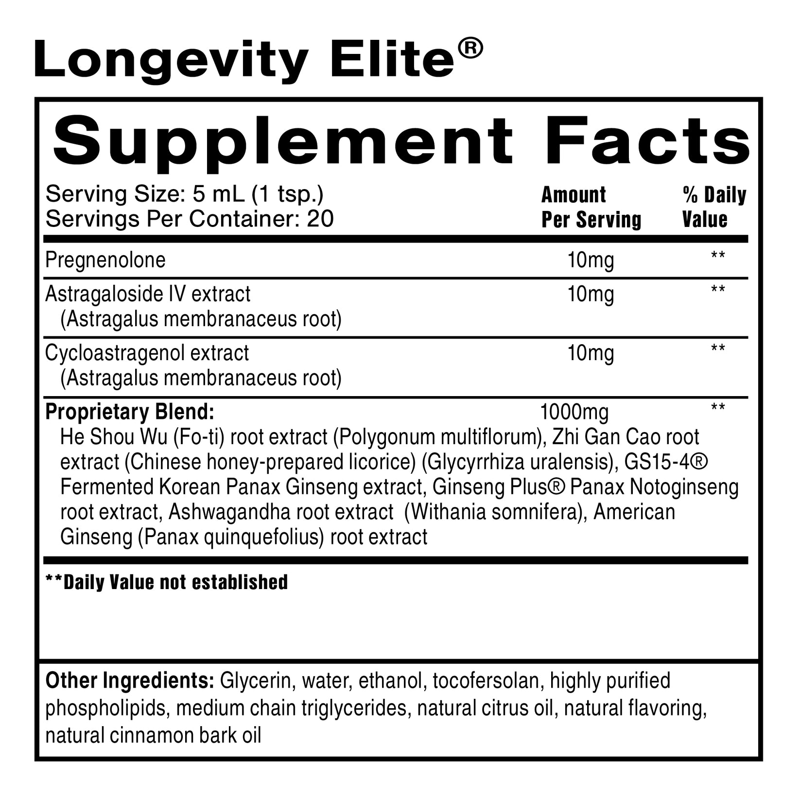 Longevity Elite® - Liposomal Adaptogen + Pregnenolone Tonic