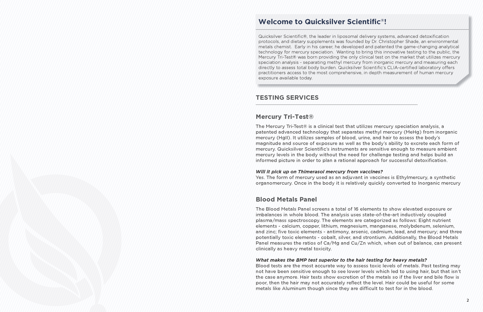 Mercury Tri-Test® & Blood Metals Panel